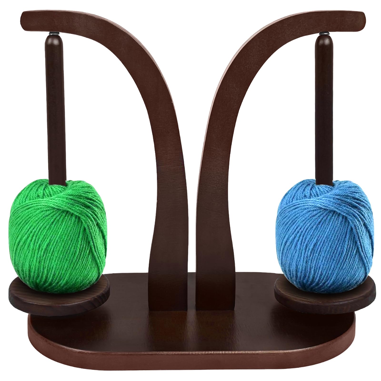 Yarn Holder for Knitting and Crocheting, Magnetic Pendulum Wooden Yarn Holder with 2 Spindles, Crochet Gift for Knitting Lovers (Mahogany-Colored-2 Spindle)