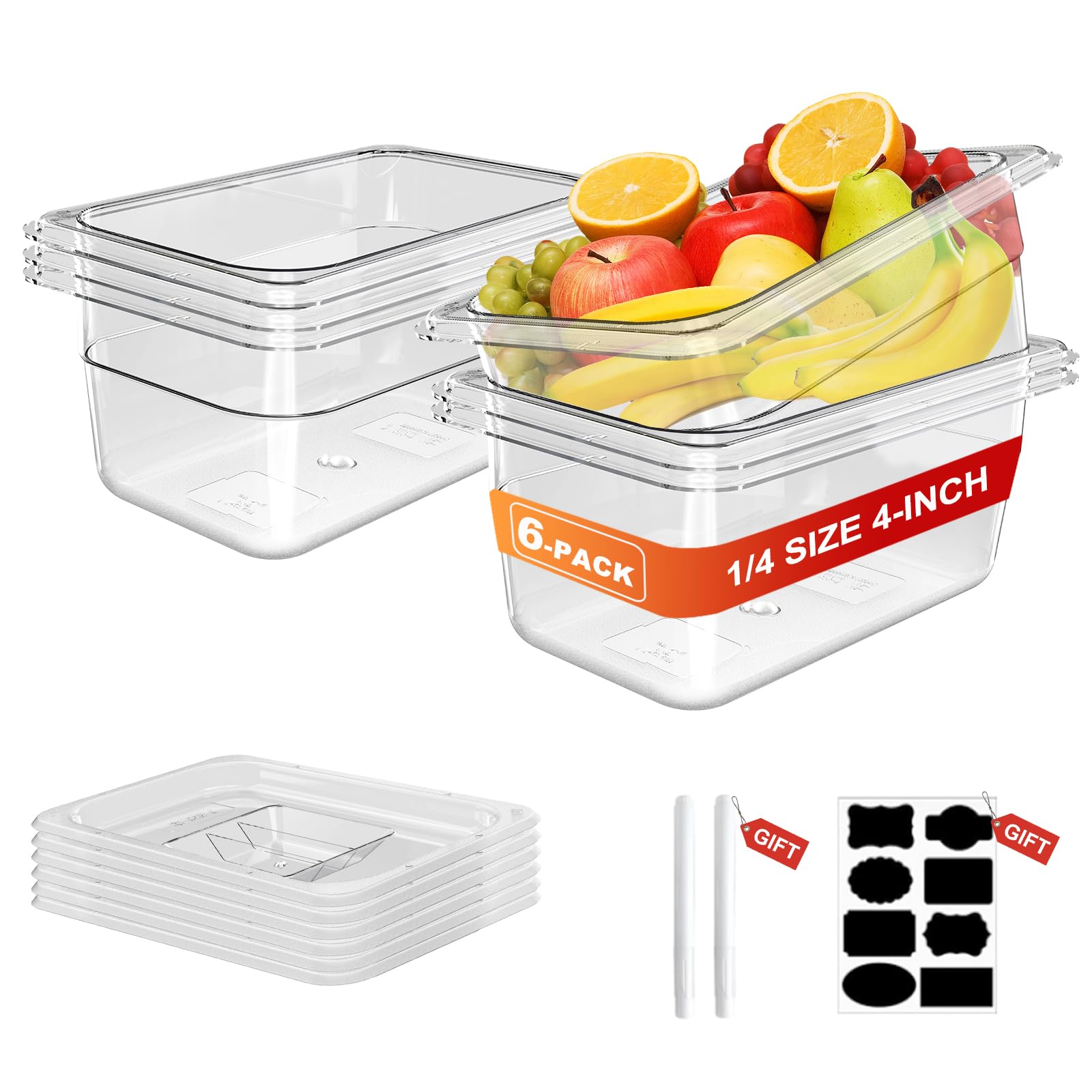 SVKLHY 1/4 Size 4 Inch Clear NSF Polycarbonate Food Pan-9 PCS[Food Grade][Hot&Cold Resistant] Commercial Food Pans with Lids,Restaurant Food Storage Containers Hotel Pan(BPA-FREE)