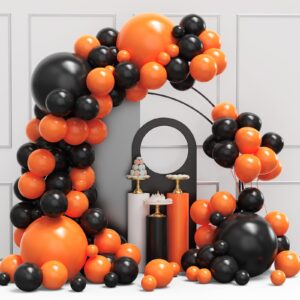 orange and black balloons arch garland kit, 134pcs black orange halloween balloons with different size for graduation, halloween, harley davidson decorations