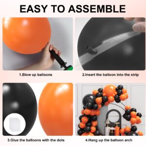 Orange and Black Balloons Arch Garland Kit, 134pcs Black Orange Halloween Balloons with Different Size for Graduation, Halloween, Harley Davidson Decorations