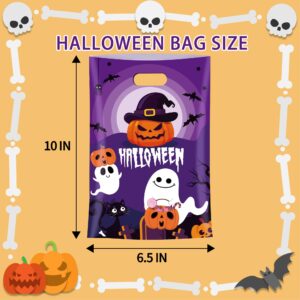 MOSHAKALA 40 Pcs Halloween Treat Bags with Handles-Trick or Treat Halloween Goodie Bags, Cute Ghost Pumpkin Halloween Plastic Candy Bags for Halloween Party Favors Supplies (Halloween)