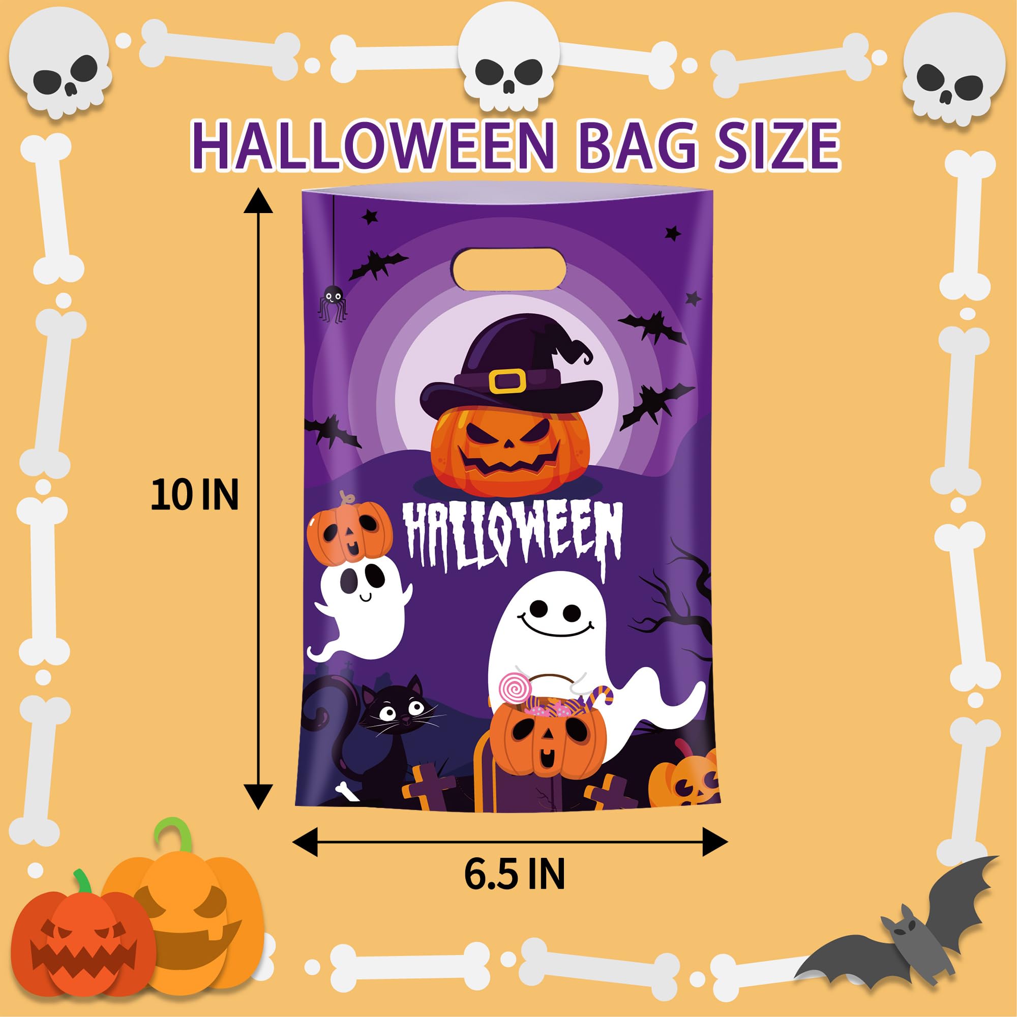 MOSHAKALA 40 Pcs Halloween Treat Bags with Handles-Trick or Treat Halloween Goodie Bags, Cute Ghost Pumpkin Halloween Plastic Candy Bags for Halloween Party Favors Supplies (Halloween)