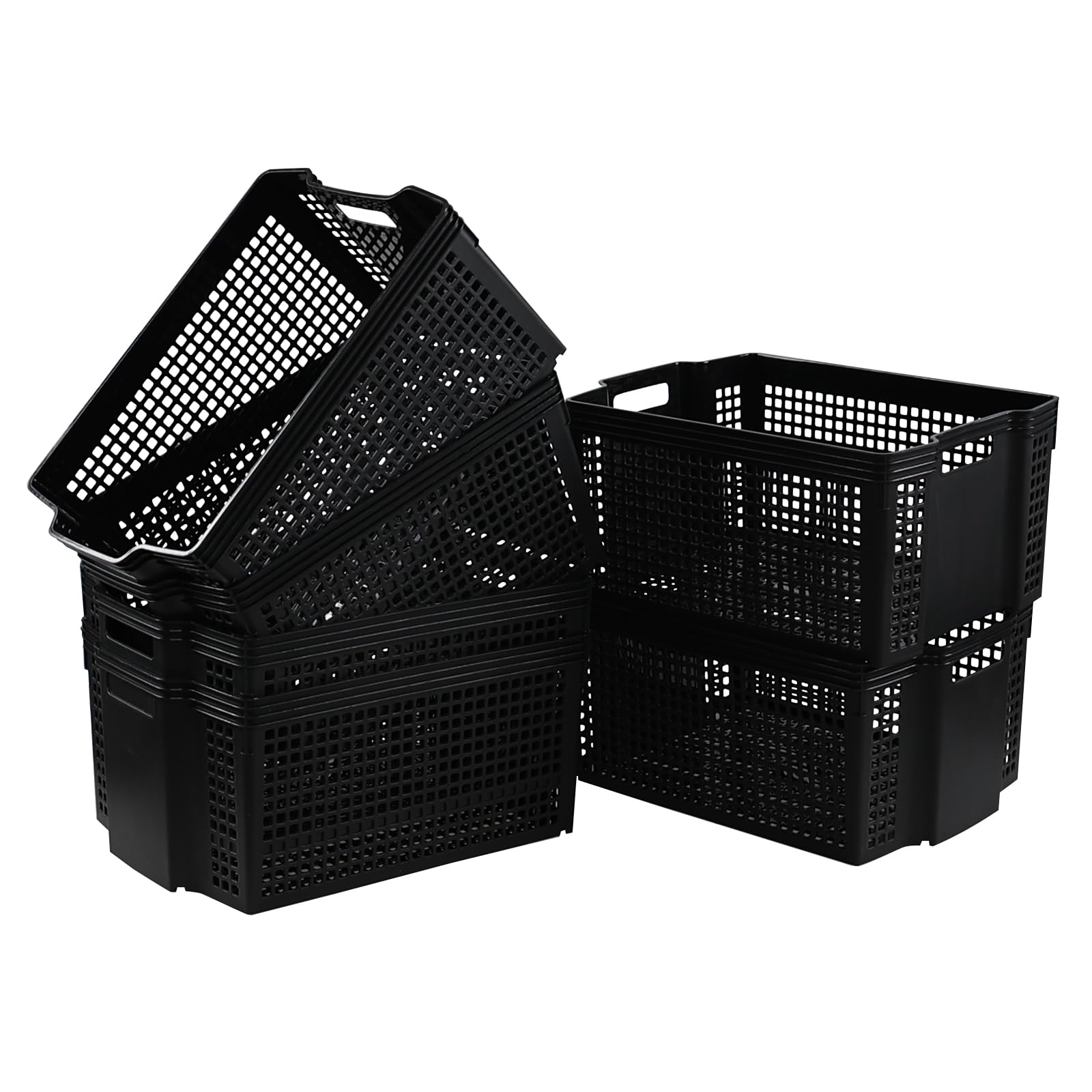 Nesmilers 6-Pack Stackable Storage Baskets Bins, Black Large Plastic Organizer Baskets