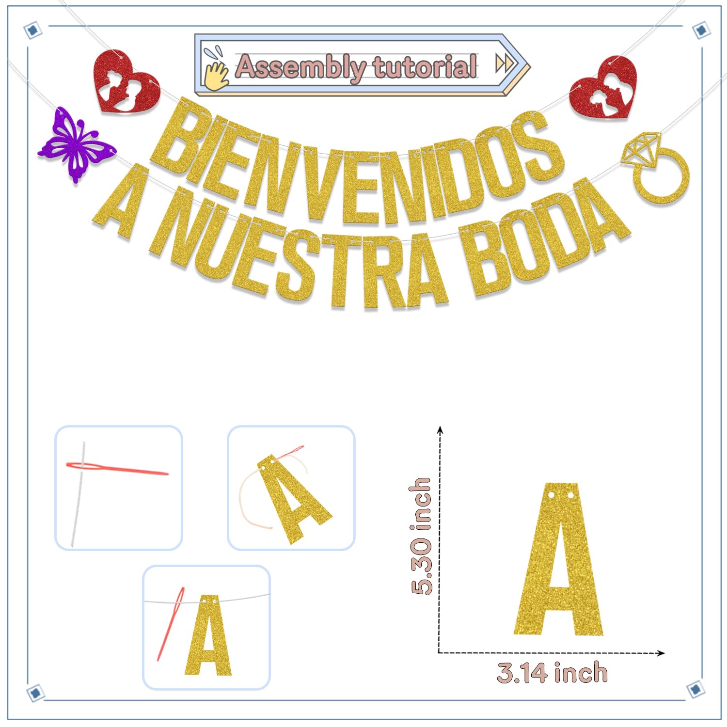 KEWUFD Spanish Welcome To Our Wedding Banner, Funny We're Engaged Decorations Wedding Party Decorations Bridal Shower Photo Prop Sign Gold Glitter