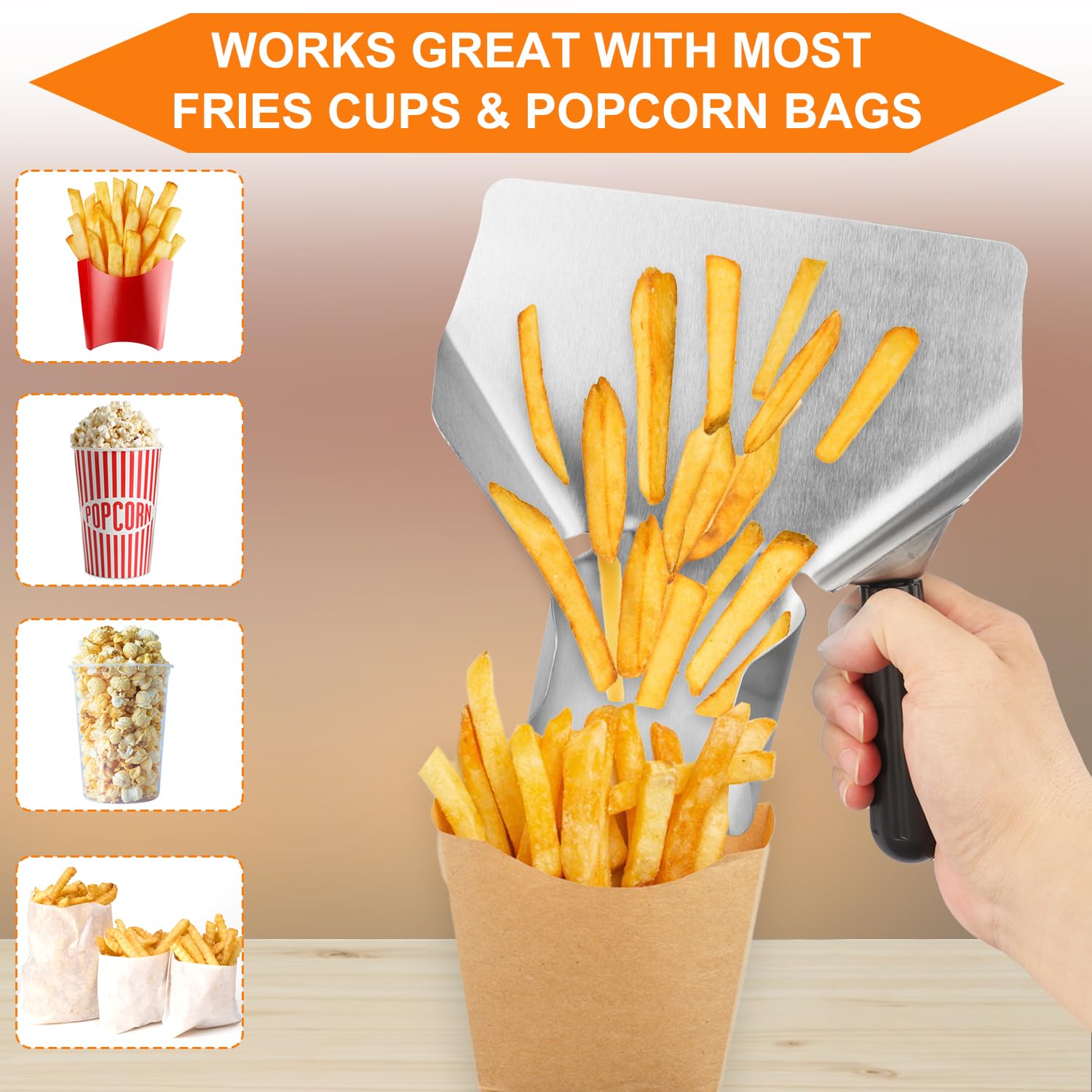 5 PCS Single Handle chips Scoop, Stainless Steel Single Handle French Fry and Popcorn Scoop for Commercial and Personal Use, by GENHAKON.