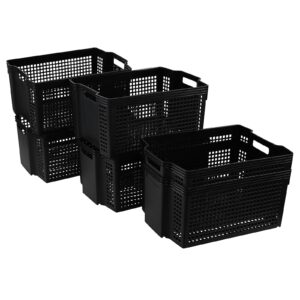 nesmilers 6-pack stackable storage baskets bins, black large plastic organizer baskets