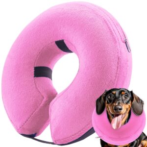 infisu inflatable dog cone collar (m size), soft blow-up protective recovery dog collar, pet donut cone collar, comfy e-collar after surgery for medium dog to prevent biting scratching, pink