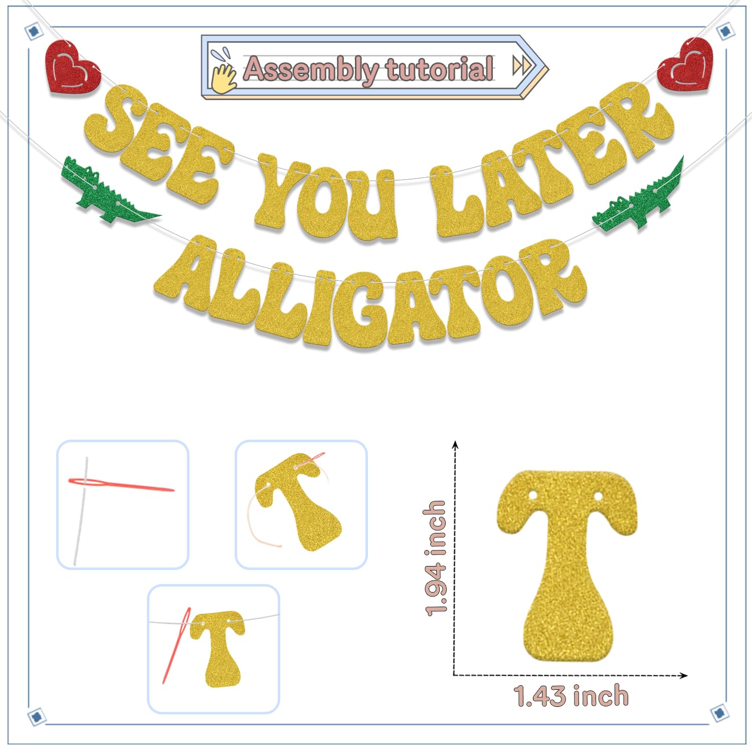 KEWUFD See You Later Alligator Banner, I'm Retired Ask Someone Else Funny Decoration Supplies for Goodbye/Retirement/Farwell/Graduation Party Gold Glitter