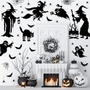 Cholemy 4 Sheets Halloween Wall Decals 35.4 x 11.8 Inch Halloween Wall Sticker Large Witch Spider Bat Pumpkin Wall Decals Removable Halloween Wall Clings for Home Party Decor Supplies