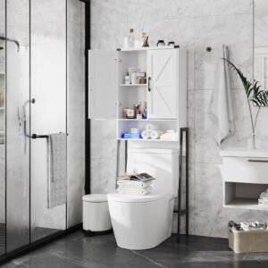 over toilet storage with 2-door design over the toilet storage cabinet with shelves bathroom organizers and storage with anti-tip device over toilet organizer for bathroom,restroom,laundry white