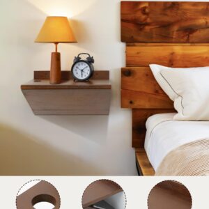 Sivapleso Floating Nightstands Set of 2, with Cable Hole Walnut Color Wood Floating Bedside Table Lightweight Small Wall Mounted Night Stand Hanging for Wall