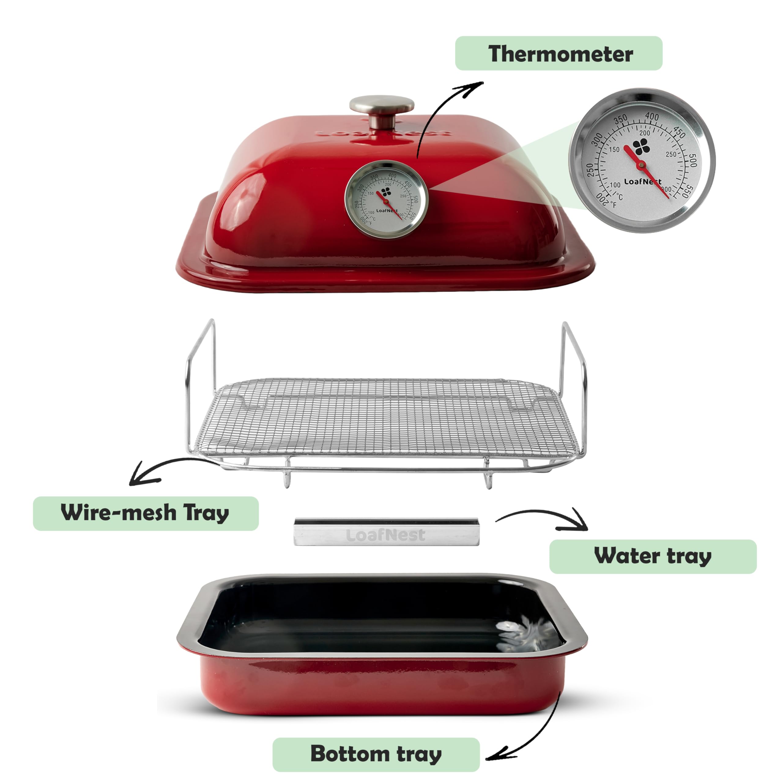 LoafNest inTune Precision Baker : 9 qt (4+5) Multipurpose Baking Dish and Cloche with Built in Oven Thermometer and Water Tray