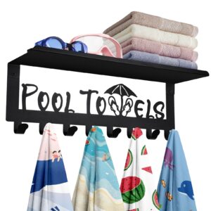 premium pool towel racks with wall mount towel hooks durable carbon steel outdoor towel holder with 8 hooks organizer for bathroom pool accessories perfect for poolside, patio, and bathroom