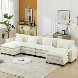 vuyuyu 154" oversized modern u shaped sectional sofa with convertible chaise, chenille fabric comfy cloud couch deep sectional sofa with ottomans for living room (beige white, u-shaped)