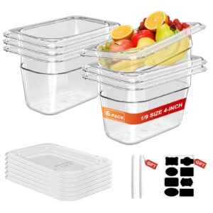 svklhy 1/9 size 4 inch clear nsf polycarbonate food pan-9 pcs[food grade][hot&cold resistant] commercial food pans with lids, restaurant food storage containers hotel pan(bpa-free)