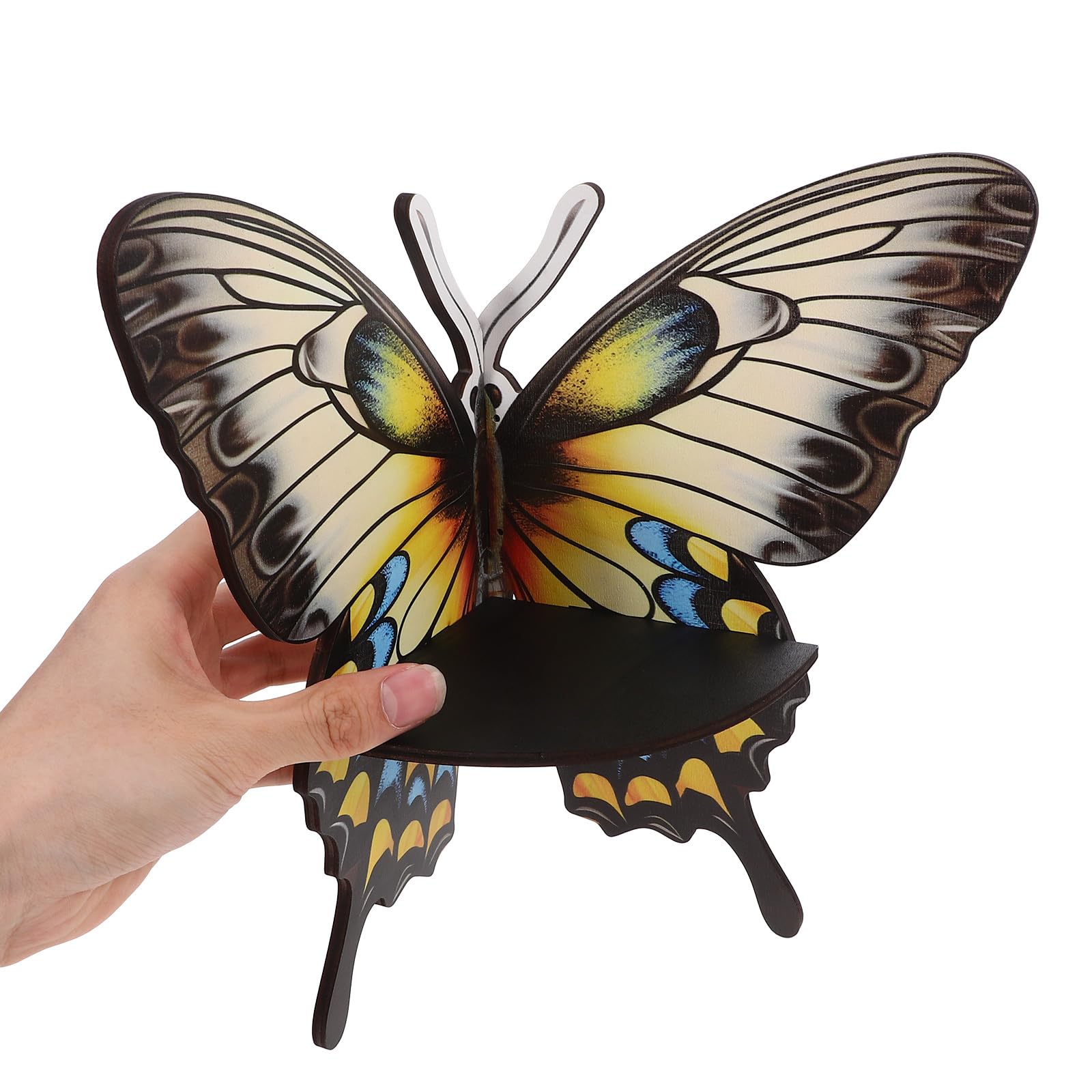 LOGOFUN Butterfly Crystal Shelf Hollow-Out Butterfly Shaped Floating Shelf 3D Wooden Butterfly Wall Rock for Home Office Wall Decor - Yellow