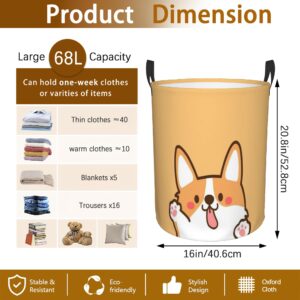 Funny Corgi Puppy Dog Laundry Basket,Waterproof Foldable Laundry Hamper,Dirty Clothes Laundry Basket, Linen Bin Storage Organizer for Toy Collection 16" x 20"