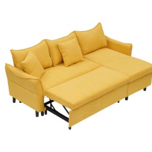 SmartEdge 80'' Convertible Sleeper Sectional Couch 3 Seater Reversible L Shaped Sleeper Sofa with Storage Chaise, Comfy Corduroy Upholstered Corner Sofa Couches for Living Room, Yellow