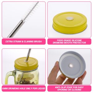 6Pack Metal Regular Mouth Mason Canning Jar Lids, Metal Drinking Lid with Straw Hole Leak Proof Reusable Jar, 6 Colors, 2.7 Inch