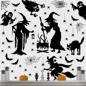 cholemy 4 sheets halloween wall decals 35.4 x 11.8 inch halloween wall sticker large witch spider bat pumpkin wall decals removable halloween wall clings for home party decor supplies