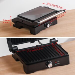 UVFAST Panini Press Grill Sandwich Maker, Large Electric 3 in 1 Panini Sandwich Maker Grill, Open 180 Degrees for Grill Indoor, Perfect for Grilling Steaks, Burger, Sandwich,Non-stick Pan, Black