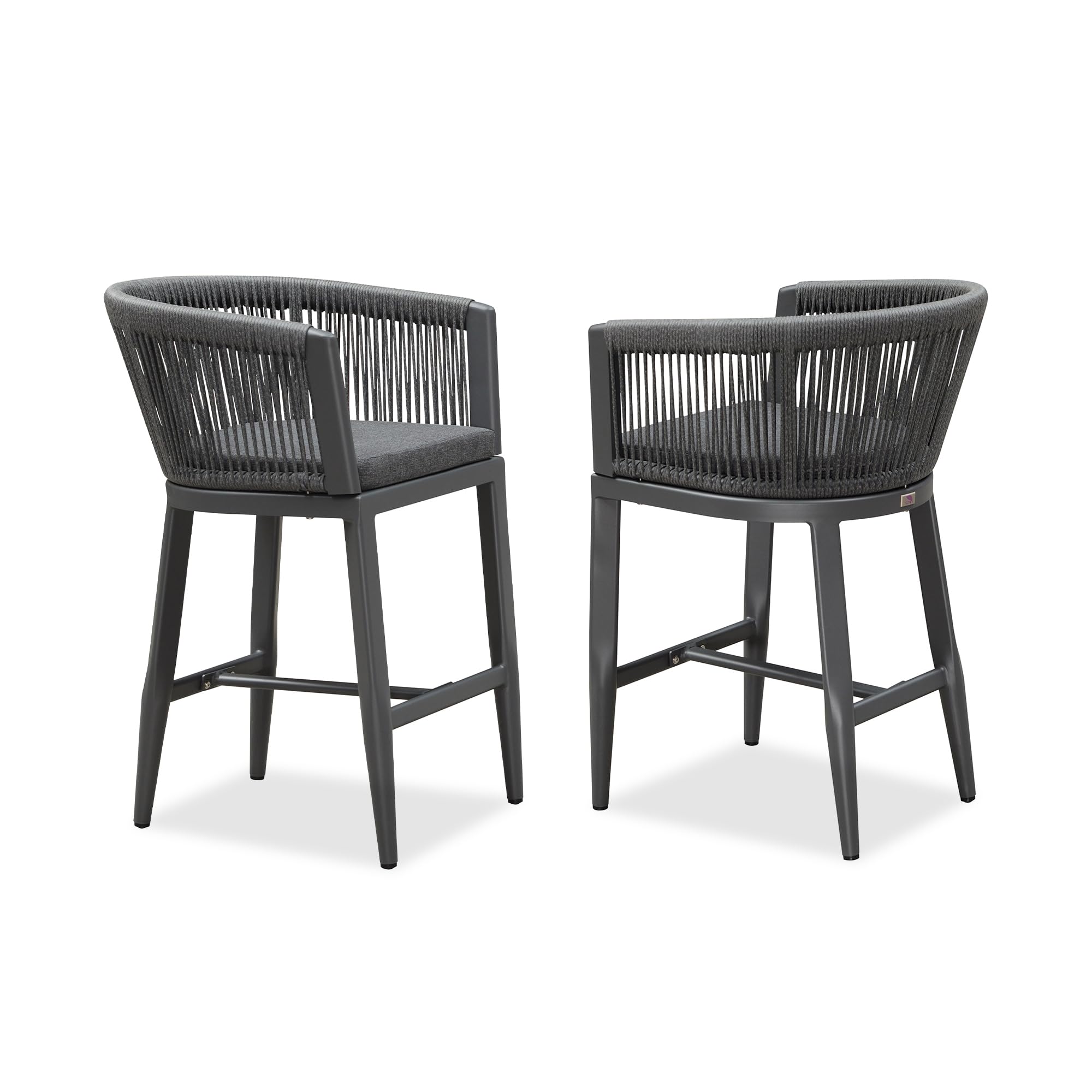 PURPLE LEAF Counter Height Bar Stools Set of 2 Rattan Bar Stools with Cushions Outdoor Bar Chairs for Outdoor or Indoor Kitchen Backyard Poolside Patio Grey