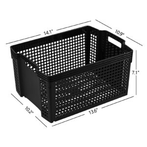 Nesmilers 6-Pack Stackable Storage Baskets Bins, Black Large Plastic Organizer Baskets