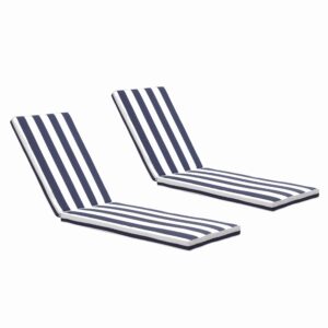 perfect garden 2-pcs set chaise lounge cushion weather resistant & fade resistant for outdoor patio furniture, ideal for lawn & pool, 74.5" w x 22" d (white blue striped)