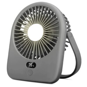 nezylaf portable desk fan with led light, rechargeable 2000mah battery operated personal fan, 180° tilt adjustable small silent table travel fan, 5 speeds desktop fan for bedroom, outdoor