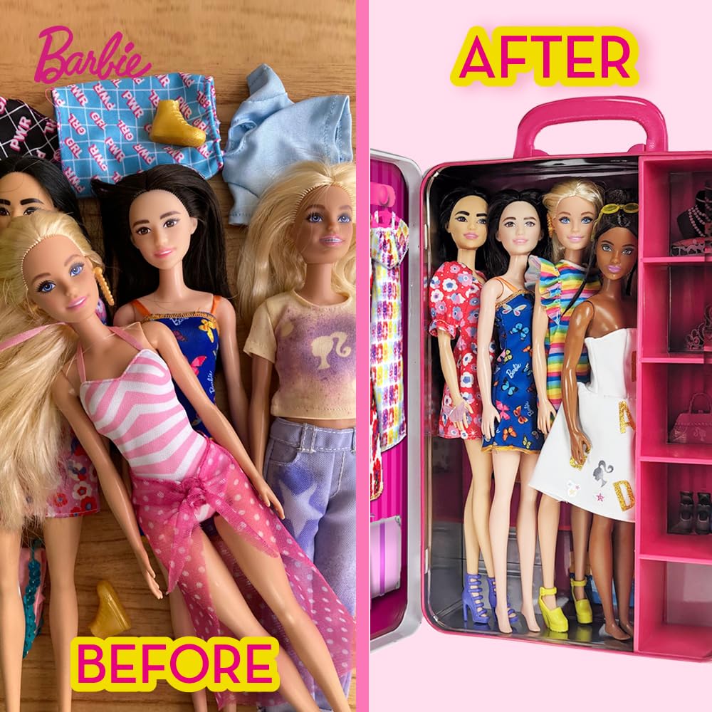 Barbie Metal Toy Storage Case Store it All - Compatible with other Dolls, for Kids Girls Ages 3 and Up, BBDS6