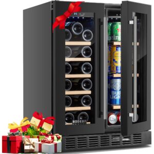 bodegacooler 24 inch wine and beverage refrigerator, dual zone wine cooler refrigerator, wine and beer refrigerator under counter cooling with compressor,hold 21 bottles and 57 cans [black]