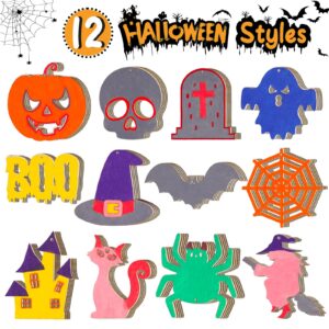 MGparty 60PCS Halloween Crafts for Kids DIY Wooden Slices Crafts Unfinished Predrilled Natural Wood for Kids Halloween Party Favors Halloween Hanging Decorations Gifts