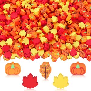 sepglitter fall polymer clay beads, 300pcs thanksgiving fall leaf pumpkin clay beads for jewelry making autumn diy bracelet necklace accessories craft party supplies