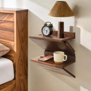 sivapleso floating nightstands set of 2, with cable hole walnut color wood floating bedside table lightweight small wall mounted night stand hanging for wall