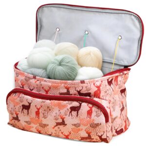 ohphcall knitting bag yarn storage organizer，crochet bags portable knitting tote basket yarn bags for crochet hooks, crocheting kit, knitting needles, yarn balls, project