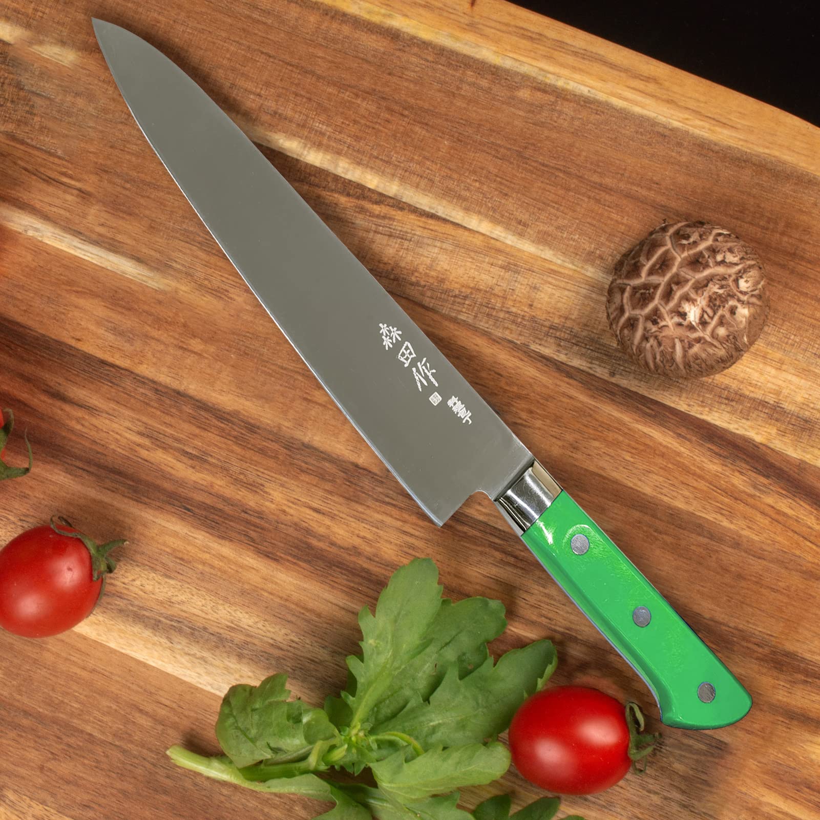 Sumteene Japanese Chef Knife 9.5 inches, Professional Sushi Knife with Green Ergonomic Handle, Sharp Japanese Knife, Japanese Gyuto Knife for Household or Work