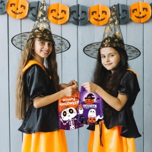 MOSHAKALA 40 Pcs Halloween Treat Bags with Handles-Trick or Treat Halloween Goodie Bags, Cute Ghost Pumpkin Halloween Plastic Candy Bags for Halloween Party Favors Supplies (Halloween)