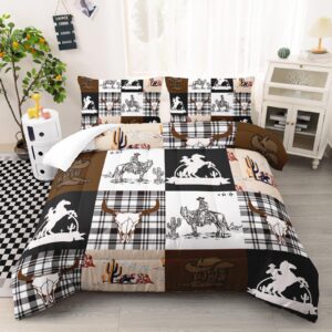 ntlfup western cowboy comforter set queen size, bull skull and horse print quilt set with 2 pillowcases, bedroom decor for kids boys teens