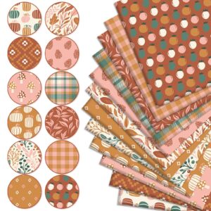 Whaline 12Pcs Boho Fall Cotton Fabric Bundles 10 x 10 Inch Autumn Fat Quarters Boho Sewing Fabrics for DIY Handmade Crafting Home Party Decor