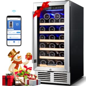 bodega 15 inch wine fridge, 31 bottles mini fridge,wine cooler refrigerator with double-layer glass door, wine cooler with smart chip control,temperature memory,built-in or freestanding.