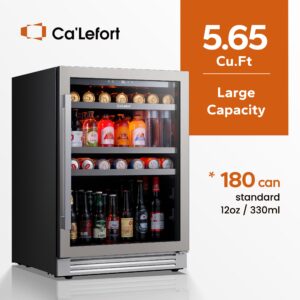 Ca'Lefort 24 Inch Beverage Refrigerator, 180 Can 34°F -54°F Beverage Fridge, Drink Fridge with Glass Door 3 LED Drink Fridge Built in or Freestanding, Perfect for Home/Kitchen(5.65 cu.ft)