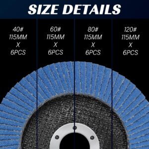 Pukamam 24 Pack Flap Discs 4 1/2 for Angle Grinder Grit 40 60 80 120 Type 29 Zirconia Grinding Wheel for Wood Metal Sanding