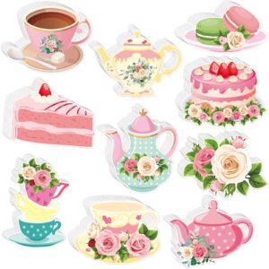 tenceur 80 pcs tea party decorations cutouts for craft tea party supplies vintage floral tea time sign glue point dots for tea party bridal shower birthday party diy classroom decor