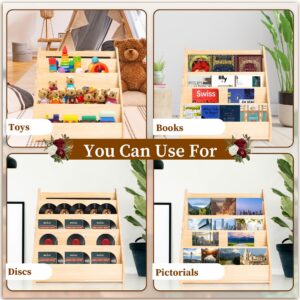 GENMOUS Montessori Bookshelf for Kids Room, Wooden Toddler Bookshelf with Chalkboard, Front-Facing Kids Bookshelf with Handle, Baby Book Shelf Bookcase for Nursery Playroom Classroom Reading Nook