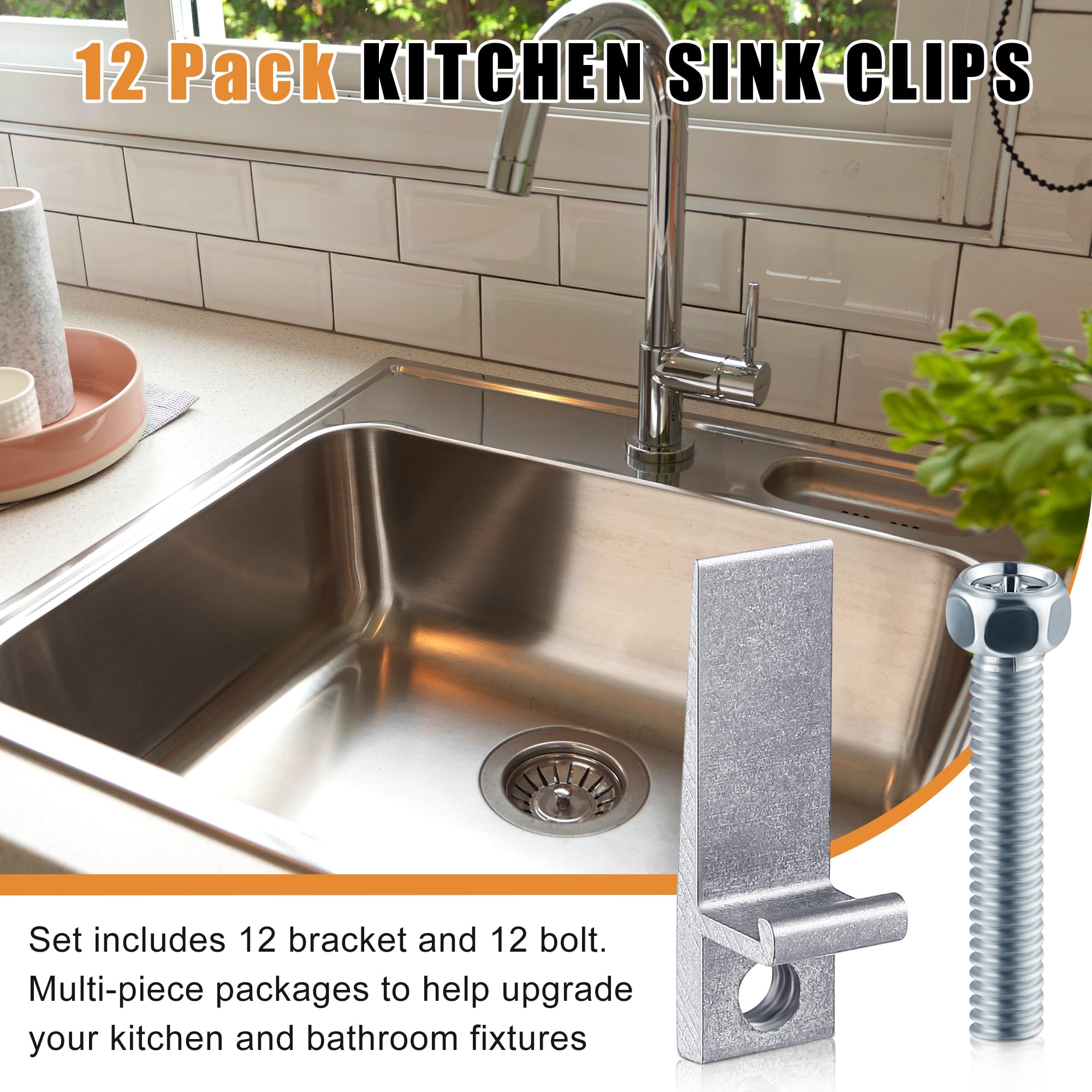 Dreyoo 12 Pack Drop in Sink Mounting Clips, Sink Clips for J Channel Stainless Steel Sinks, Sink Rim Clips Works on J Hook Style Sink Frames, Easy to Install, Rust Resistant Hardware