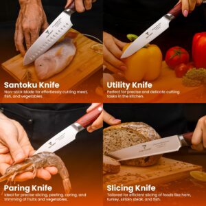 PROFYKNIFE PrecisionEdge 5 Piece Knife Set Ultra Sharp Japanese Chef Knife Set Professional with Ergonomic Red Pakkawood Handles Japanese Kitchen Knives Sets without block High Carbon Stainless Steel