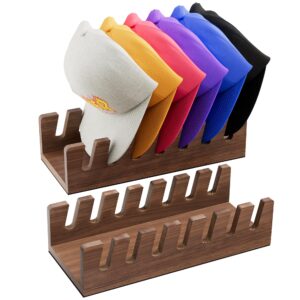 2 pack hat stand for baseball caps display, no install wooden hat organizer for 14 baseball caps for closet, bedroom, dresser, entrance (dark brown)