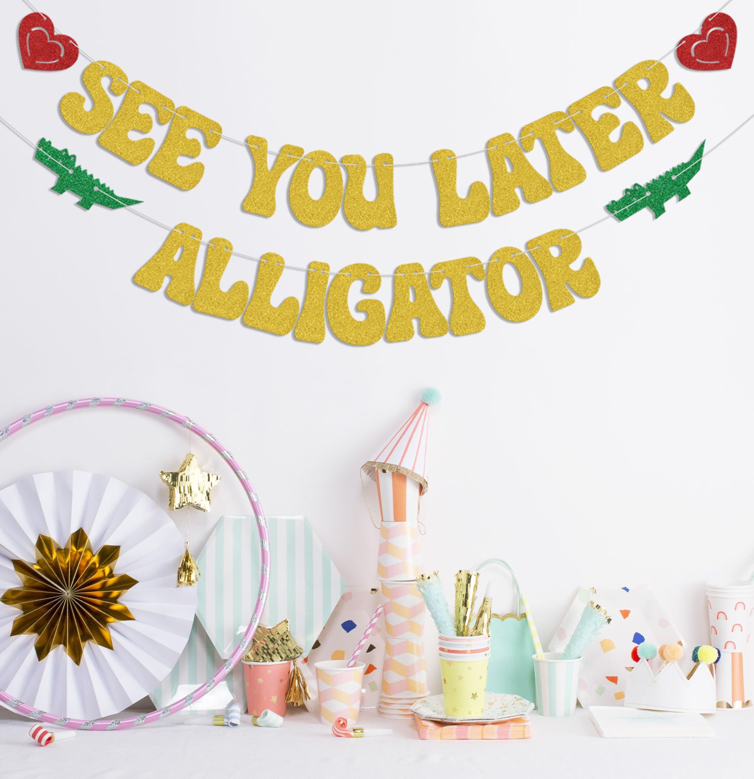 KEWUFD See You Later Alligator Banner, I'm Retired Ask Someone Else Funny Decoration Supplies for Goodbye/Retirement/Farwell/Graduation Party Gold Glitter