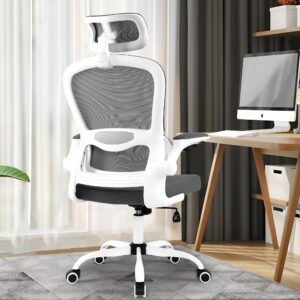 office chair ergonomic desk chair gaming chair computer chair for home office with wheels, lumbar support, adjustable headrest and flip-up armrest (grey)