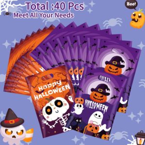 MOSHAKALA 40 Pcs Halloween Treat Bags with Handles-Trick or Treat Halloween Goodie Bags, Cute Ghost Pumpkin Halloween Plastic Candy Bags for Halloween Party Favors Supplies (Halloween)